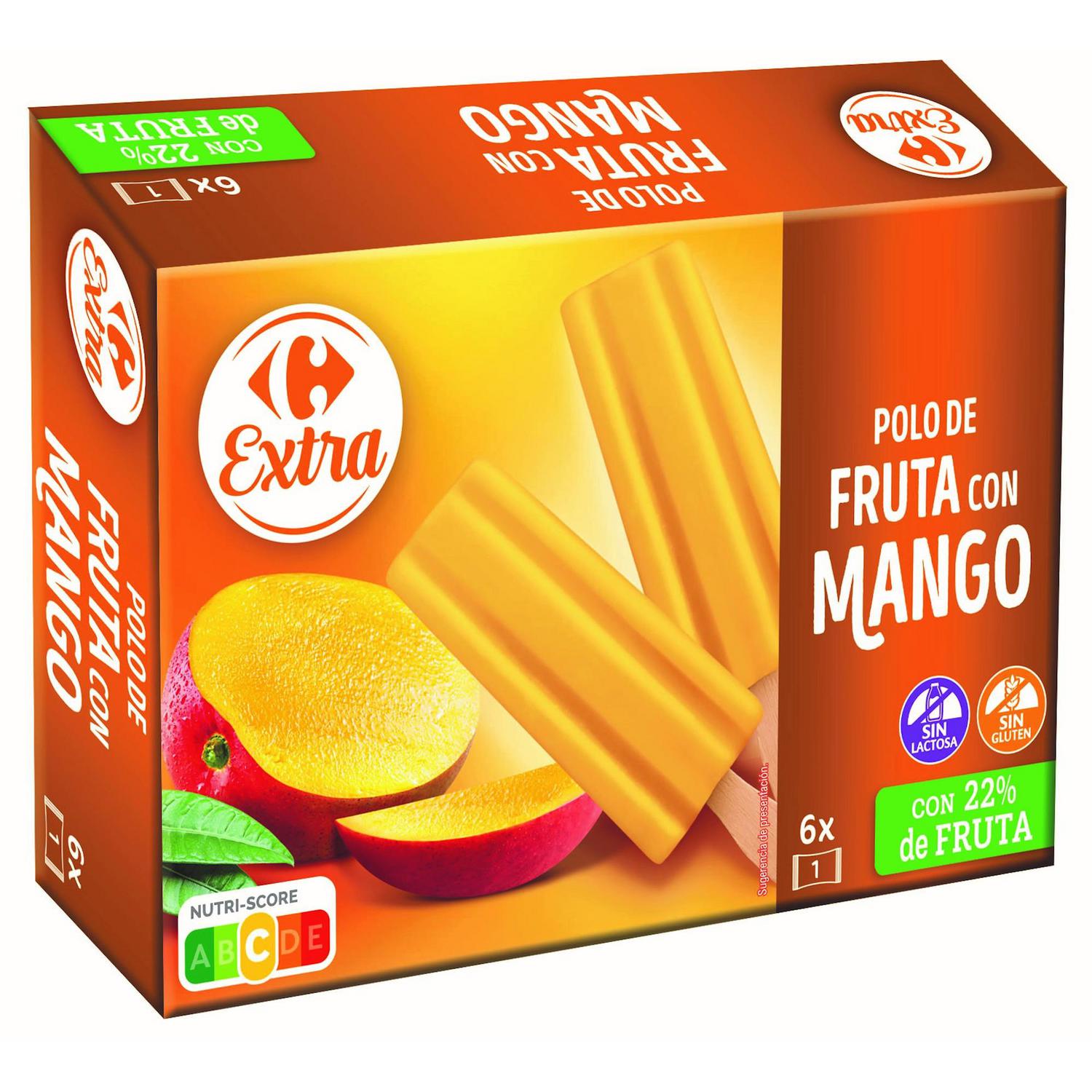 Helado de fruta con mango Carrefour Extra sin gluten y sin lactosa 6 ud ...