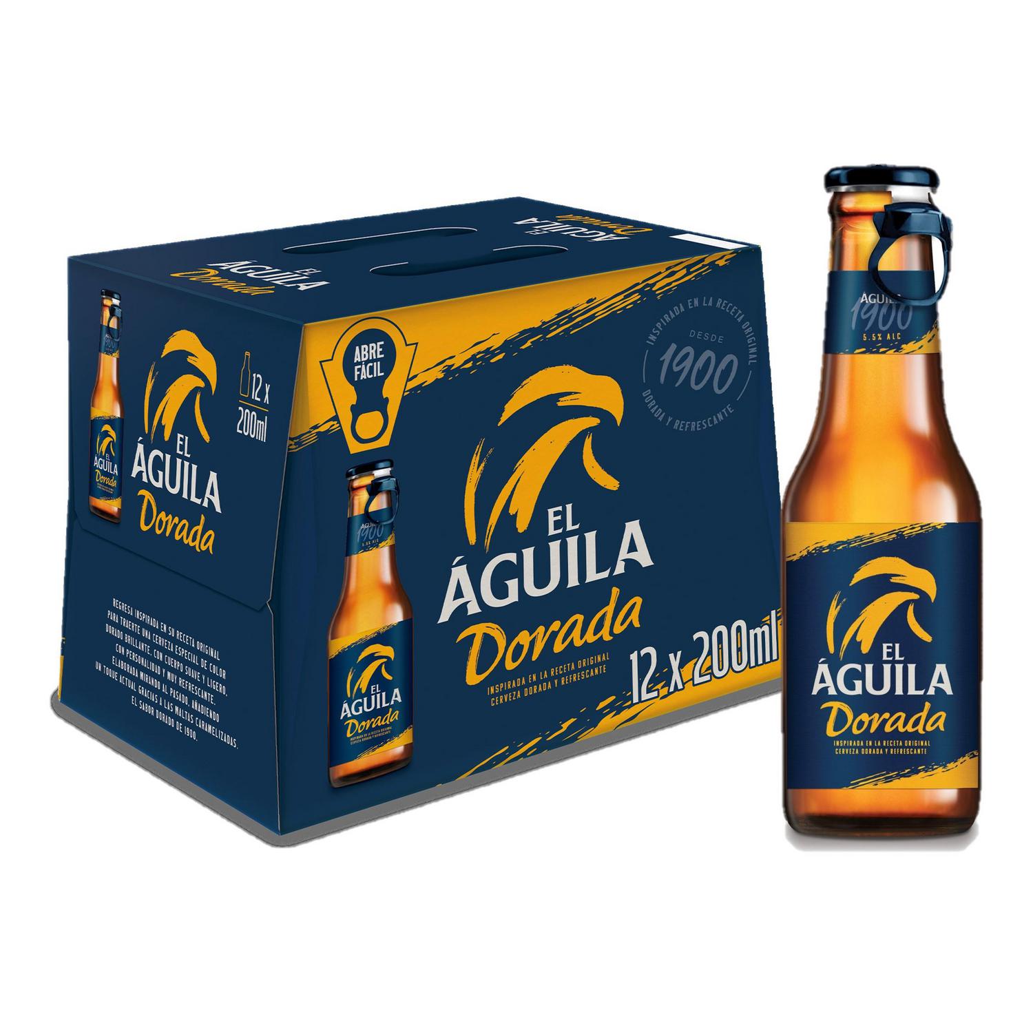 Cerveza El Aguila dorada pack de 12 botellas de 20 cl. en Ahorramercado.com