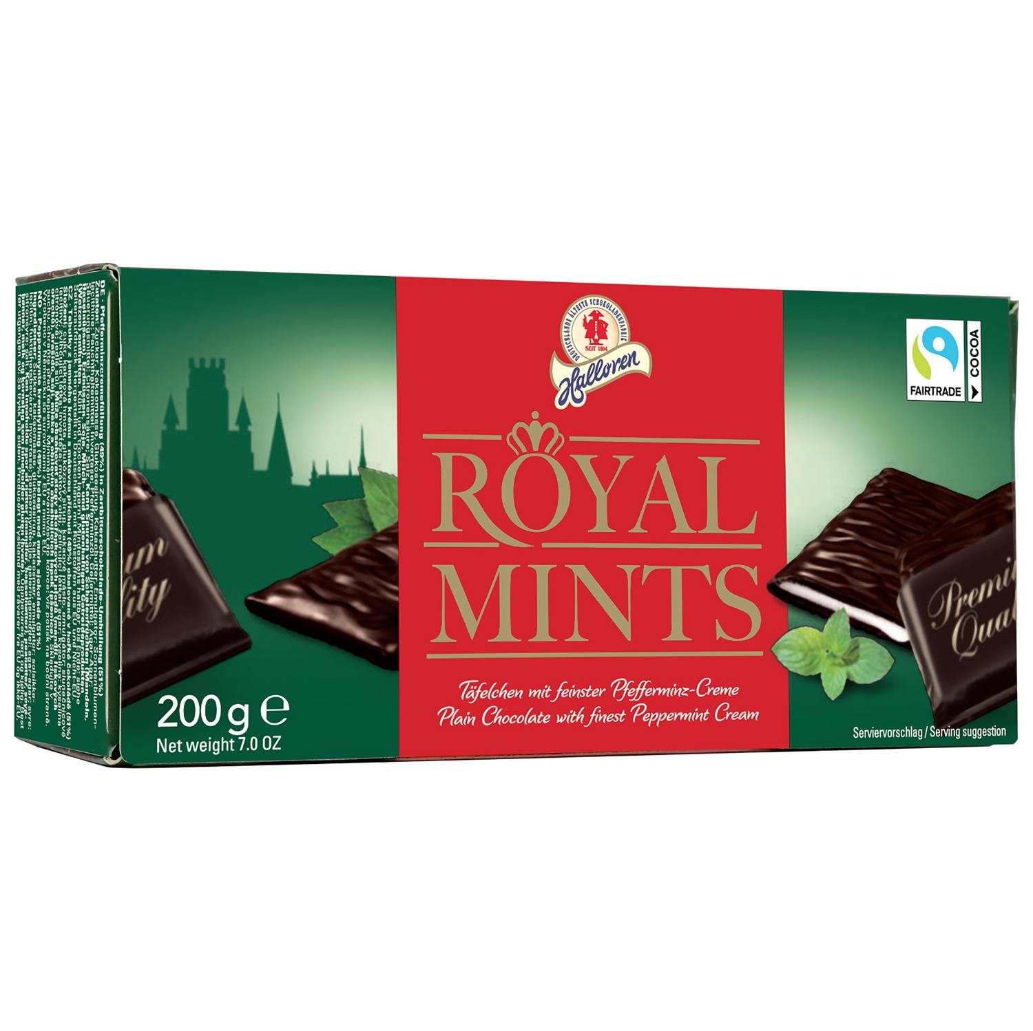 Láminas de chocolate negro rellenos de menta Royal Mints Halloren 200 g ...