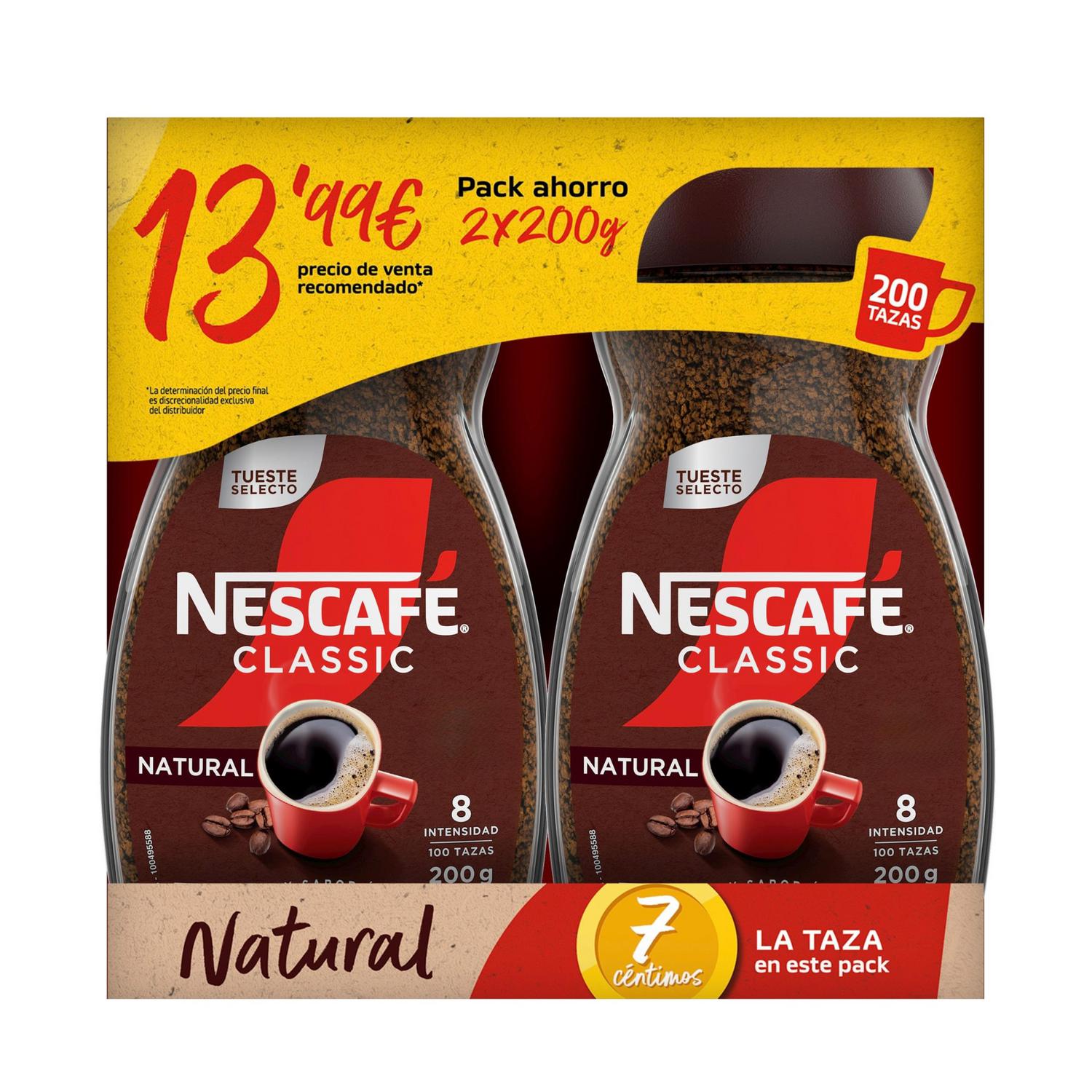 Café soluble natural Classic Nescafé pack 2 unidades 200 g. en ...