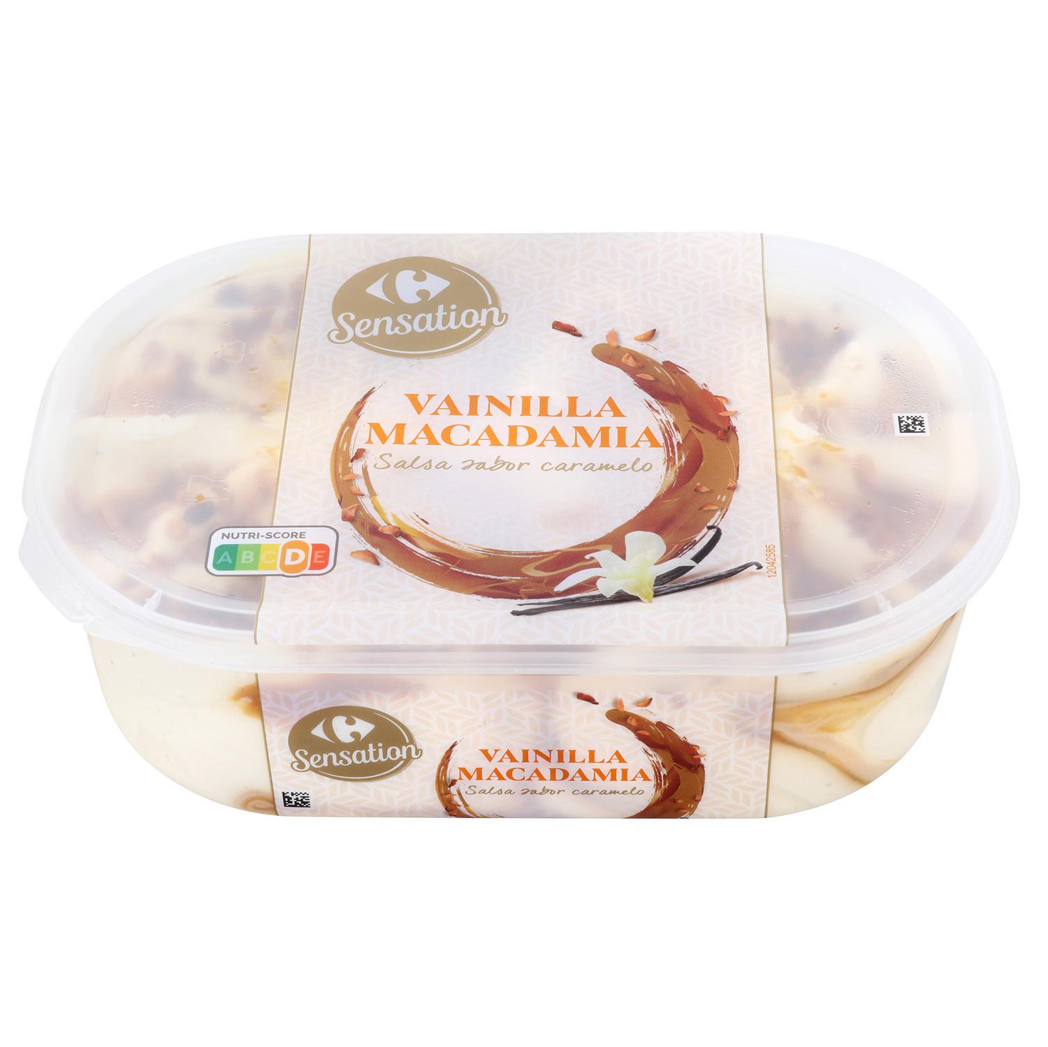 Helado de vainilla y macadamia con salsa de caramelo Carrefour ...