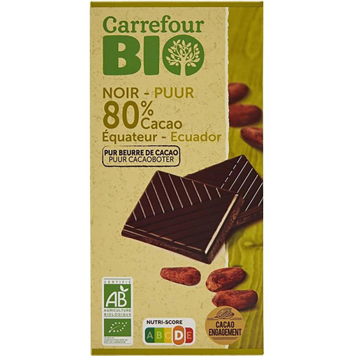 Chocolate negro 80% cacao Ecuador ecológico Carrefour Bio 100 g ...