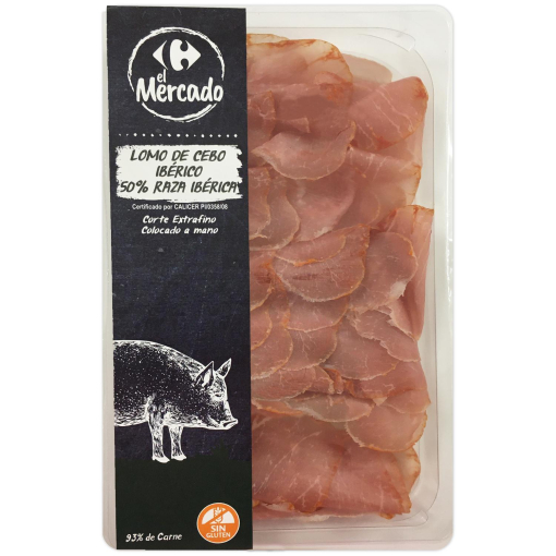 Lomo de cebo ibérico 50% raza ibérica en lonchas extrafinas Carrefour ...