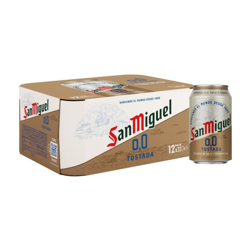 Cerveza tostada San Miguel 0,0 alcohol pack 12 latas 33 cl ...