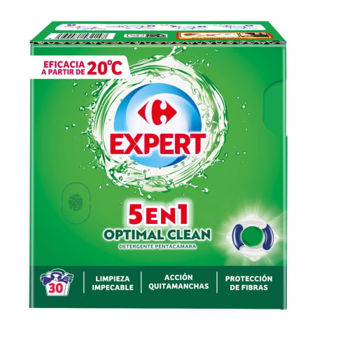 Detergente en capsulas 5en1 optima clean Expert Carrefour 30 lavados ...