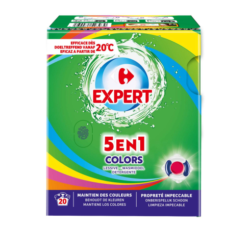 Detergente en capsulas 5en1 color Expert Carrefour 20 lavados ...