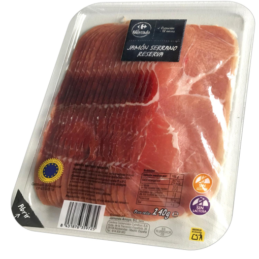 Jamón serrano reserva en lonchas Carrefour El Mercado sin gluten y sin ...