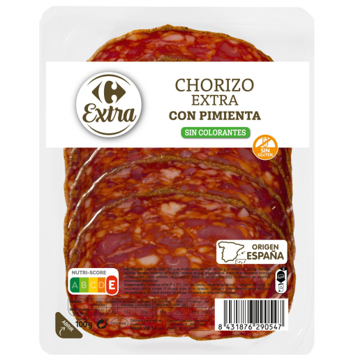 Chorizo Extra con Pimienta en lonchas Carrefour Extra sin gluten 100 g ...
