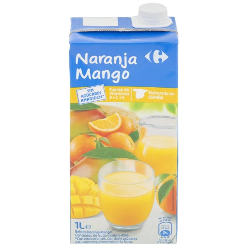 Bebida de naranja y mango Carrefour Classic sin azúcar añadido brik 1 l ...
